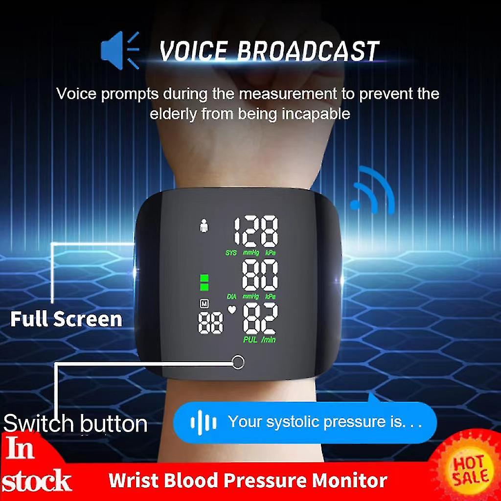 Wrist Sphygmomanometer Digital Voice Rechargeable Automatic Sphygmomanometer Medical Heart Rate ...