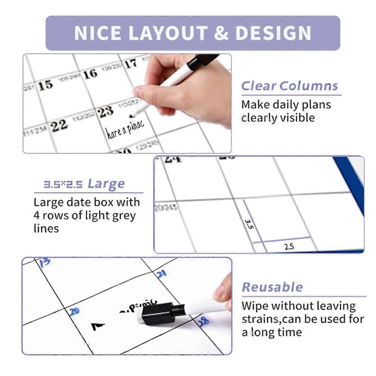 Erasable Whiteboard Calendar Monthly Weekly Planner Clear 12 Month Wet ...