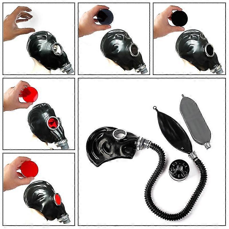 Caraele Full Face Latex Mask, Black Rubber Fetish Gas Mask, Breathing ...