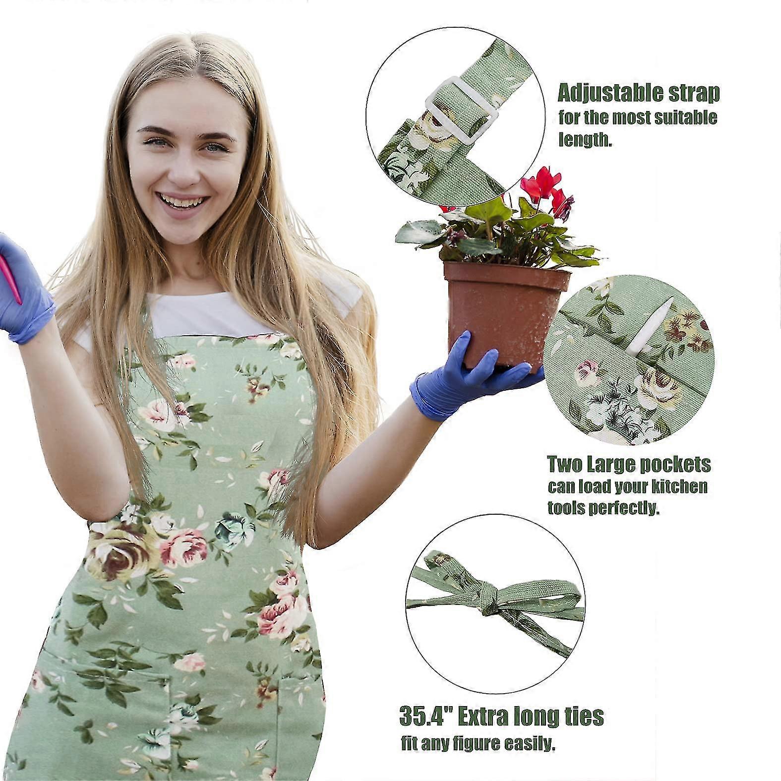 Kitchen Aprons For Women 2 Pack Large Pocket Floral Apron Vintage Chef ...