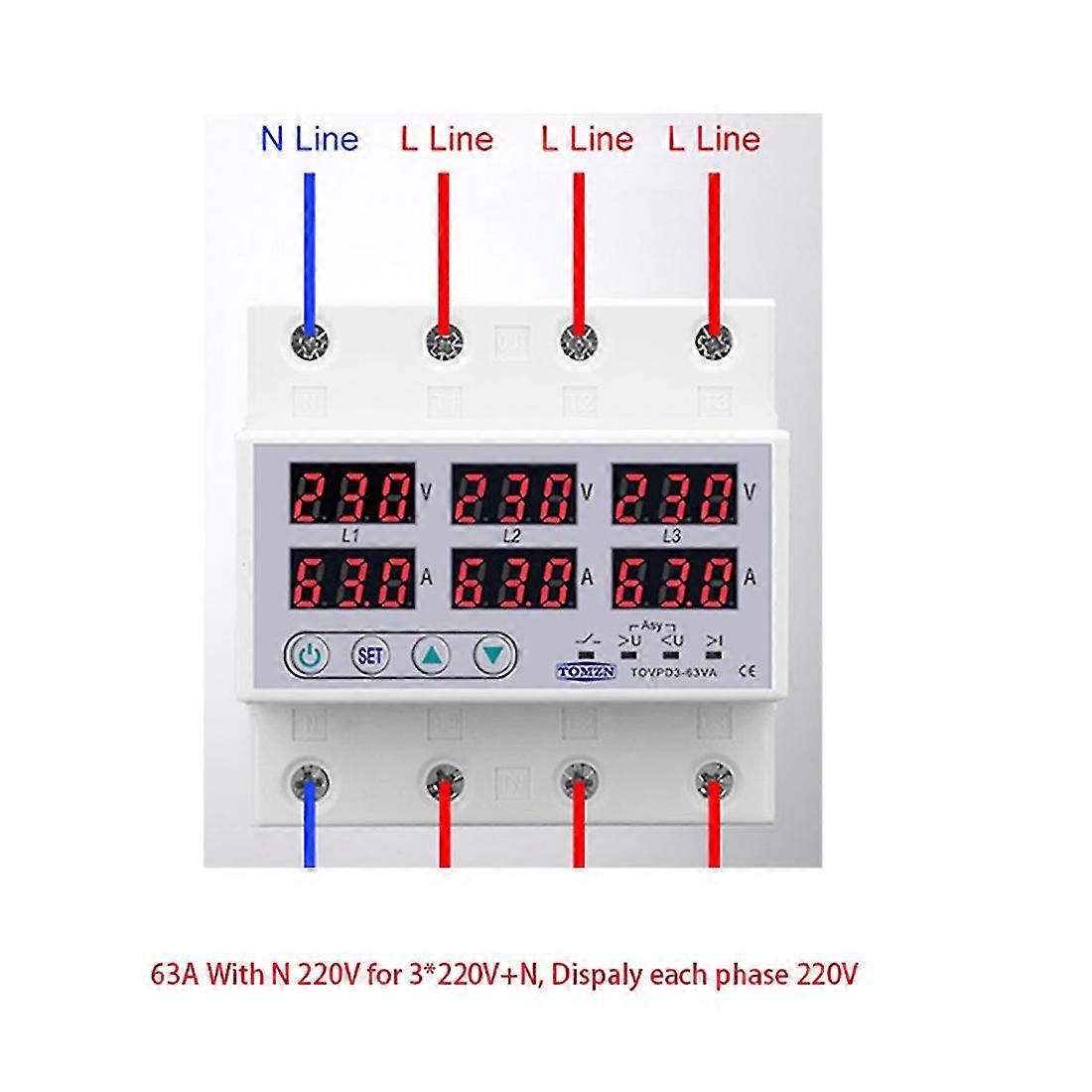 Din Rail 3 Phase Voltage Relay 3P+N Voltmeter Ammeter over and Under ...