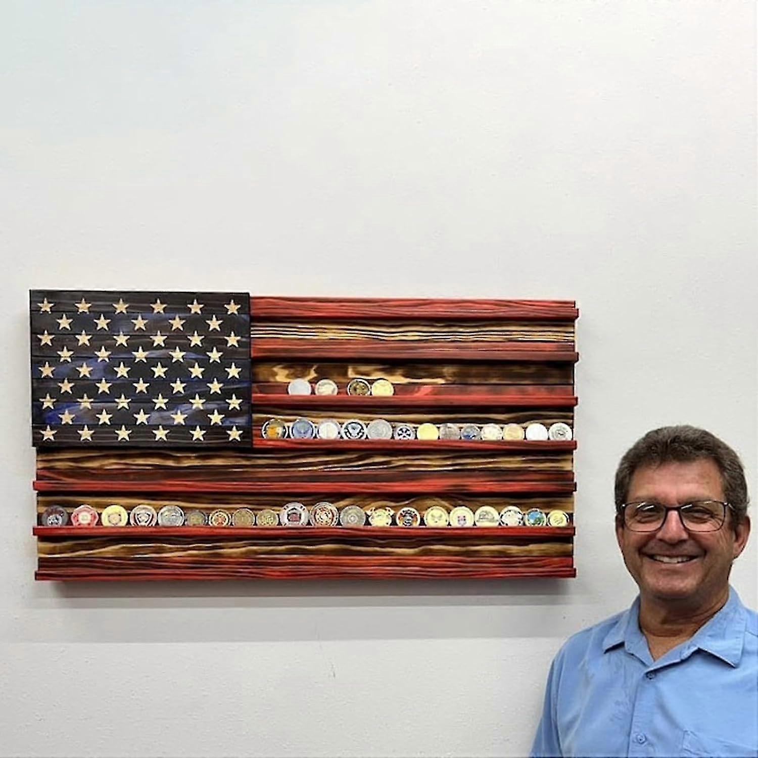 America US Flag Challenge Coin Display Handmade Commemorative Display ...