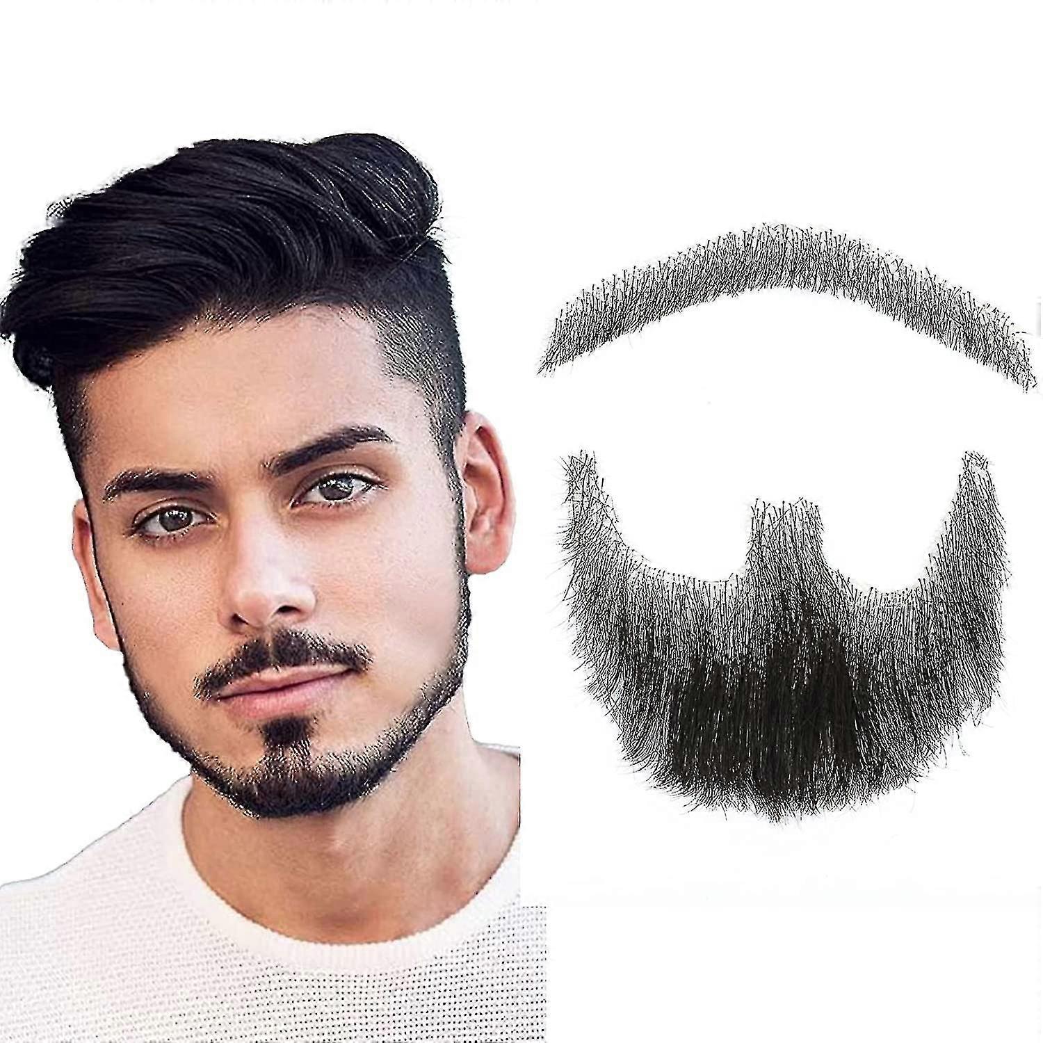 A-Fake Beard Realistic 100% Human Hair Full Hand Tied Goatee Black For ...