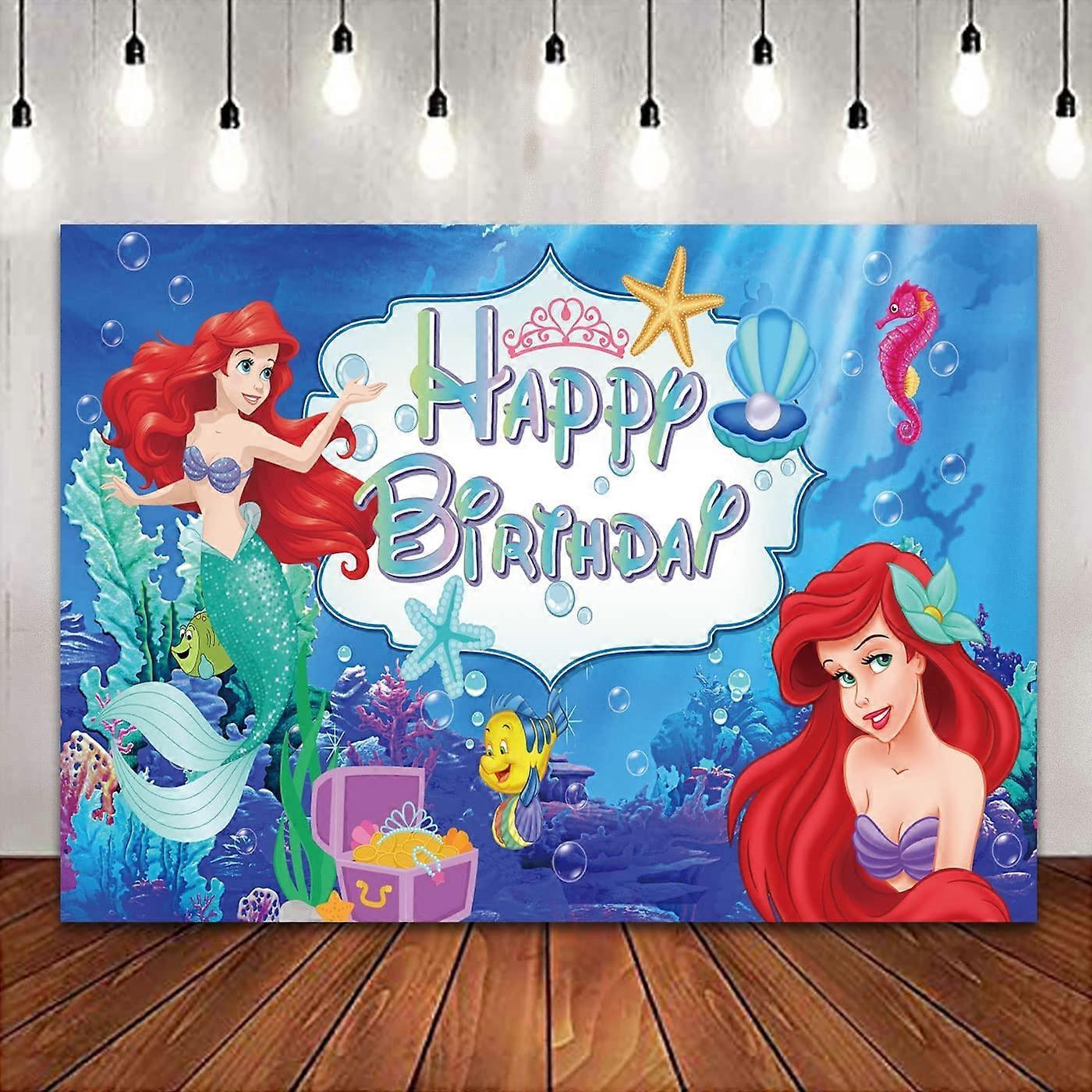 5x3ft Mermaid Happy Birthday Backdrop Ariel Mermaid Birthday Backdrops ...