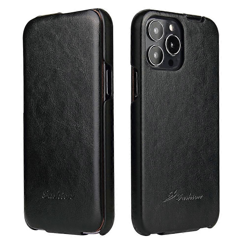 For iPhone 13 Pro Max Fierre Shann Retro Oil Wax Texture Vertical Flip ...