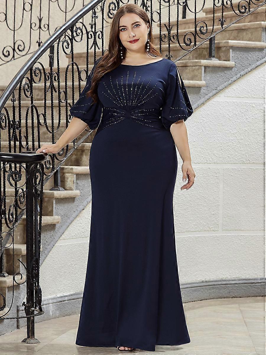 Ever-Pretty Women's Round Neck Half Sleeves Plus Size Beading Long ...