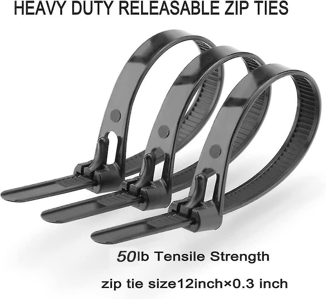 Releasable Reusable Zip Ties 12 Inch Heavy Duty Zip Tie Thick Black ...