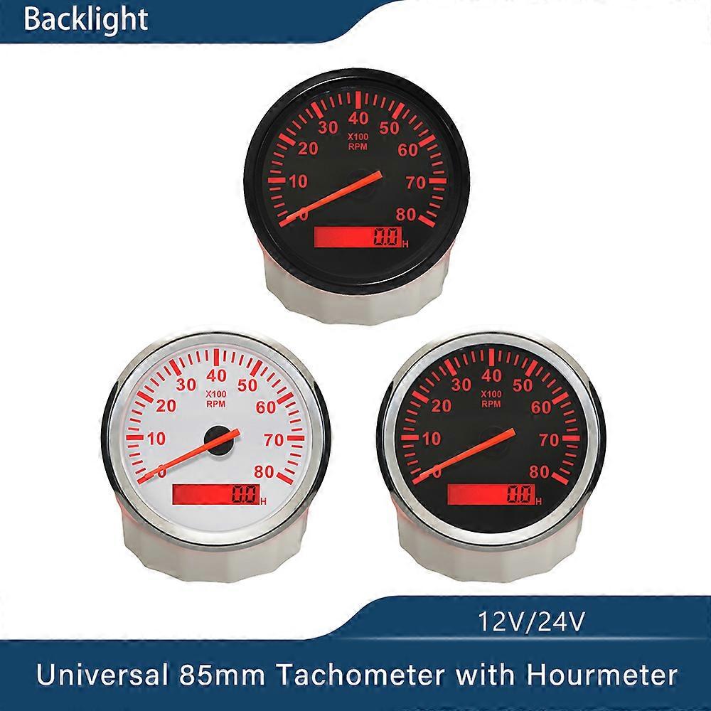 New 3-8K RPM Tacho Tachometer Gauge REV Counter With Hour Meter 85mm ...
