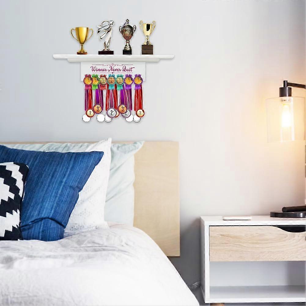 Trophy and Medal Display Shelf Wooden Trophy Shelf with Hooks Board ...