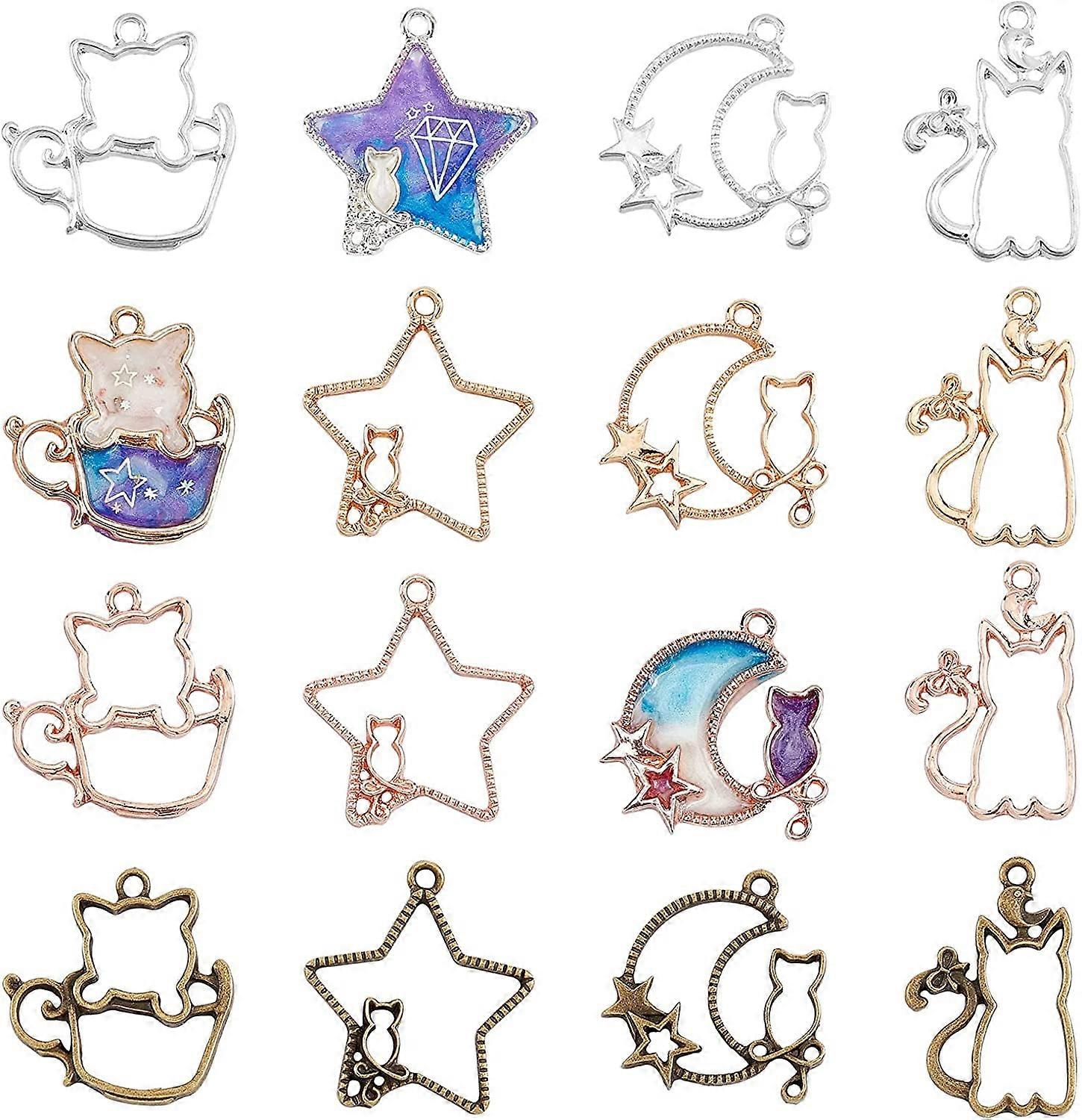 32Pcs 16 Styles Alloy Open Back Bezel Pendants for DIY UV Resin Epoxy ...