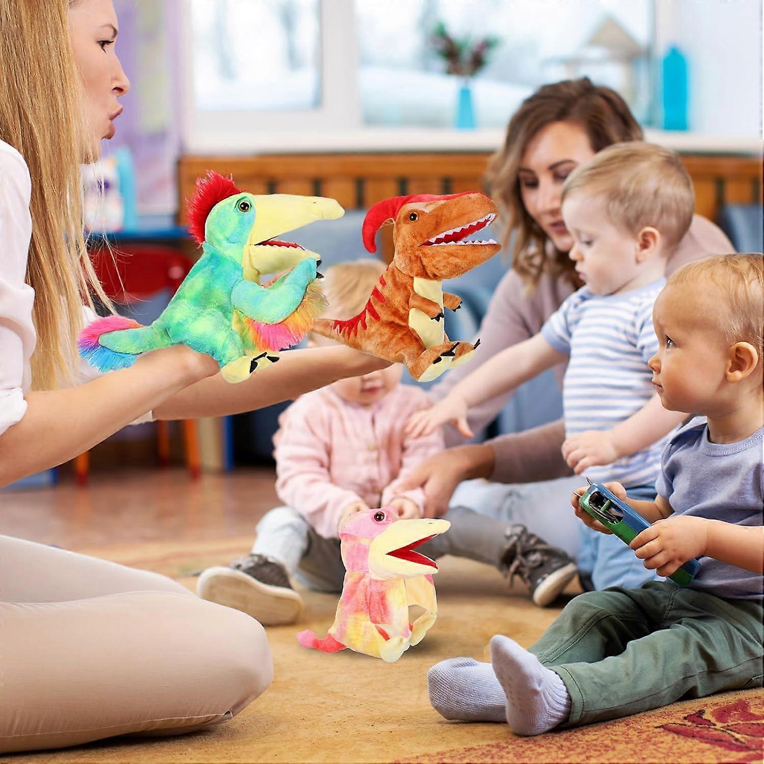 6 Pieces Dinosaur Hand Puppets Plush Stuffed Animals Puppet Soft ...