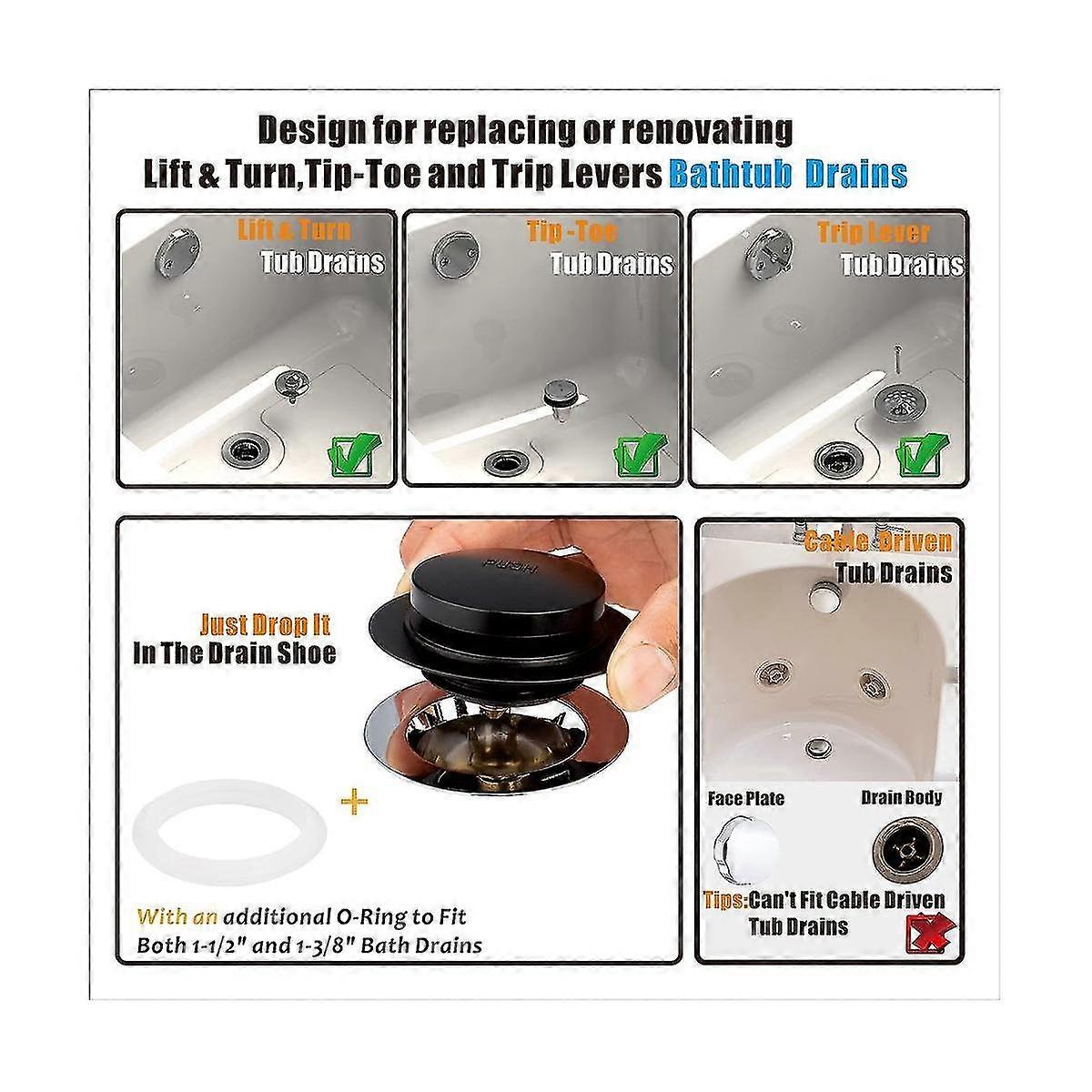 Universal Tub Drain Tip Toe Tub Conversion Kit Assembly, Installation ...