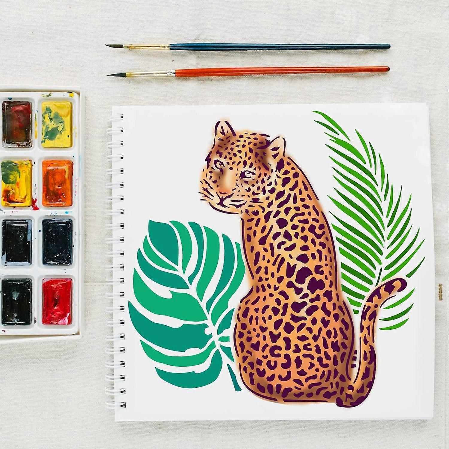 Leopard Stencil 11.8x11.8inch Reusable Tropical Leopard Painting ...