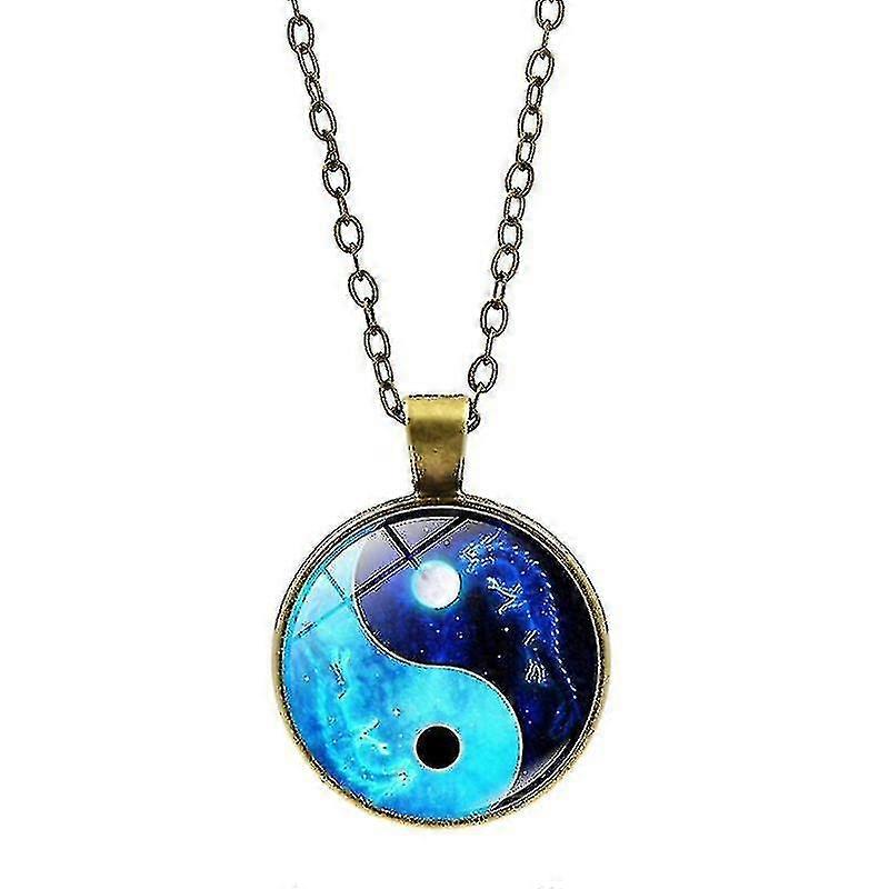 Yin Yang Necklace Blue Tai Chi Pendant Necklace Friendship Tai Chi Neck ...