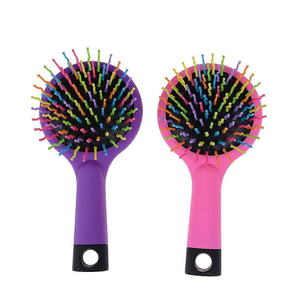Pack of 2 Rainbow Volume Brushes Hair Brushes Hair Curl Straight Magic Combs with Mirror (Pink ...
