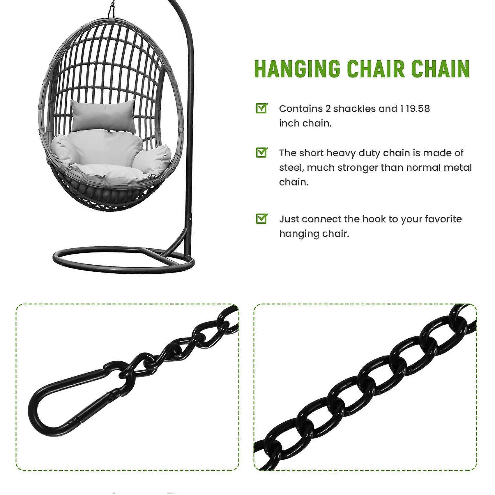 Steel Hanging Chair Chain with 2 Carabiners, Heavy Duty Porch Swing ...