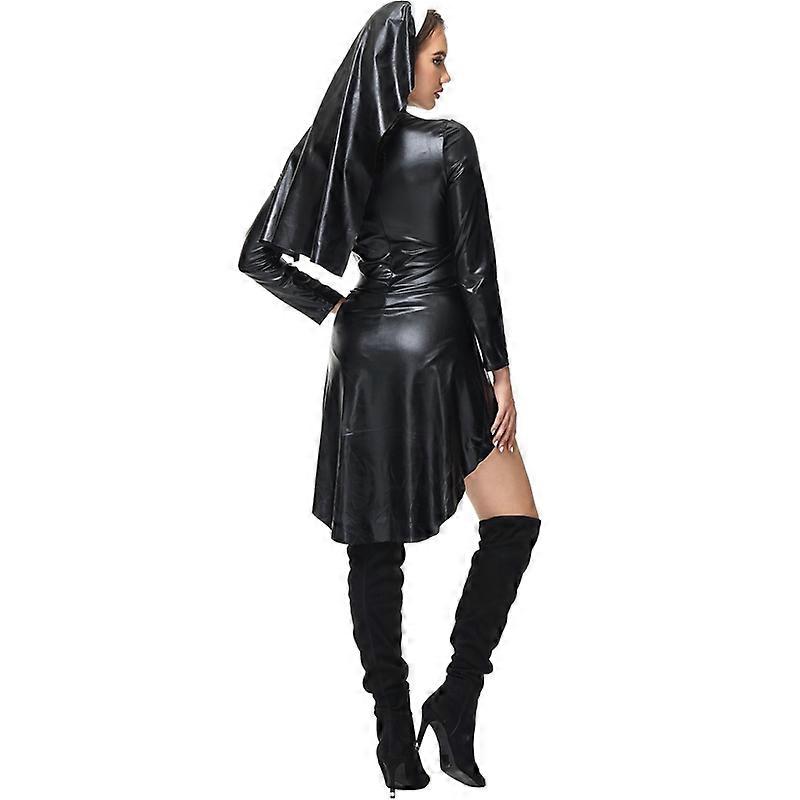 Women Leather Nun Cosplay Costume Halloween Carnival Party Punk Nun ...