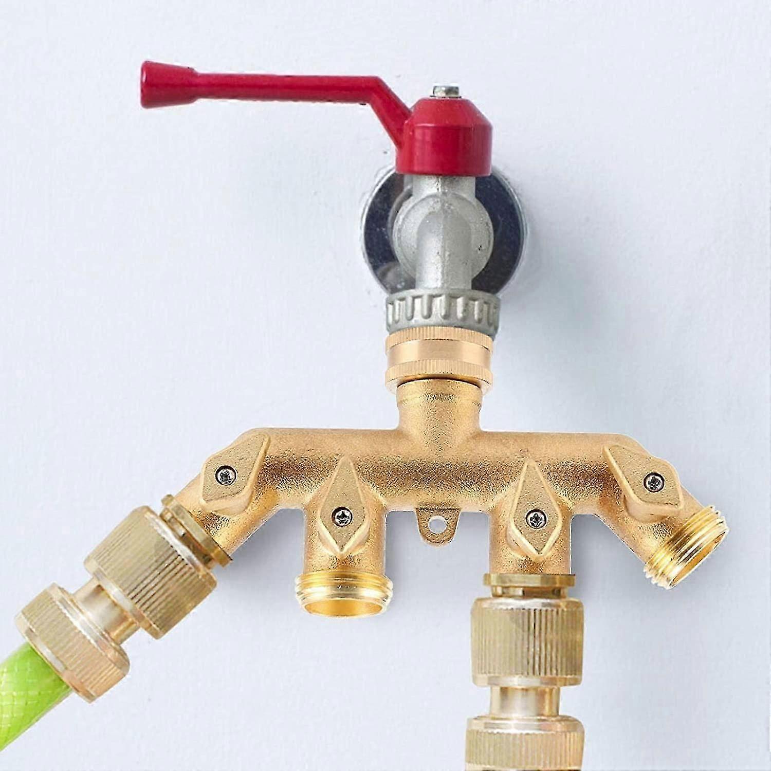 Hose Distributor (4 Way), Brass Garden Hose Adapter Four Way Splitter ...