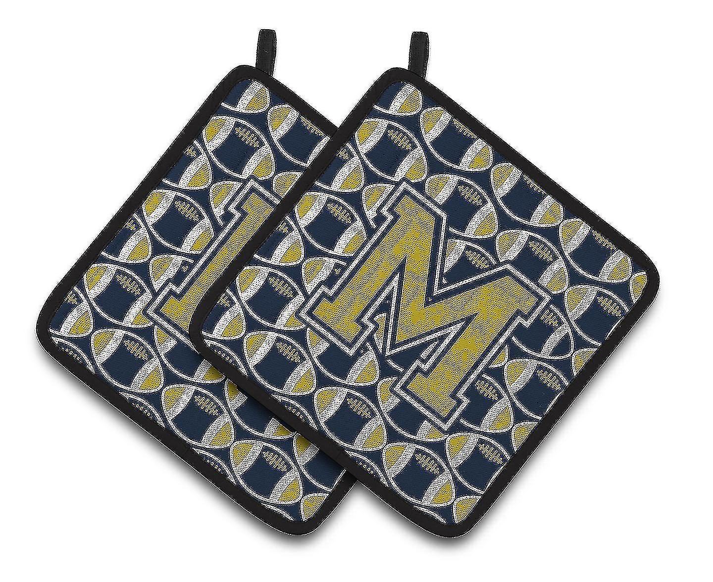 Letter M Football Blue And Gold Pair Of Pot Holders | Fruugo NL