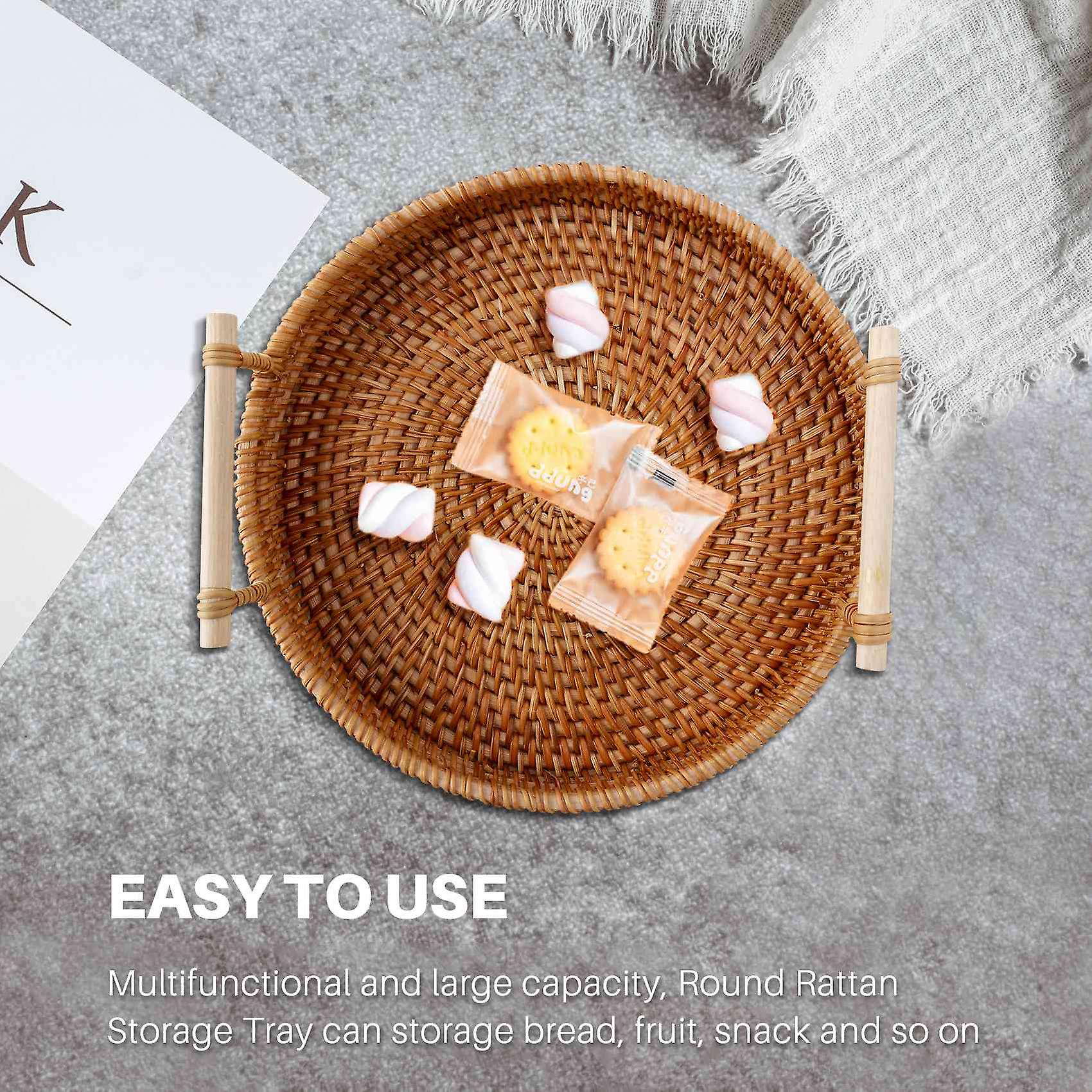 Rattan Storage , Round Basket with Handle, Hand-Woven, Rattan Wicker ...