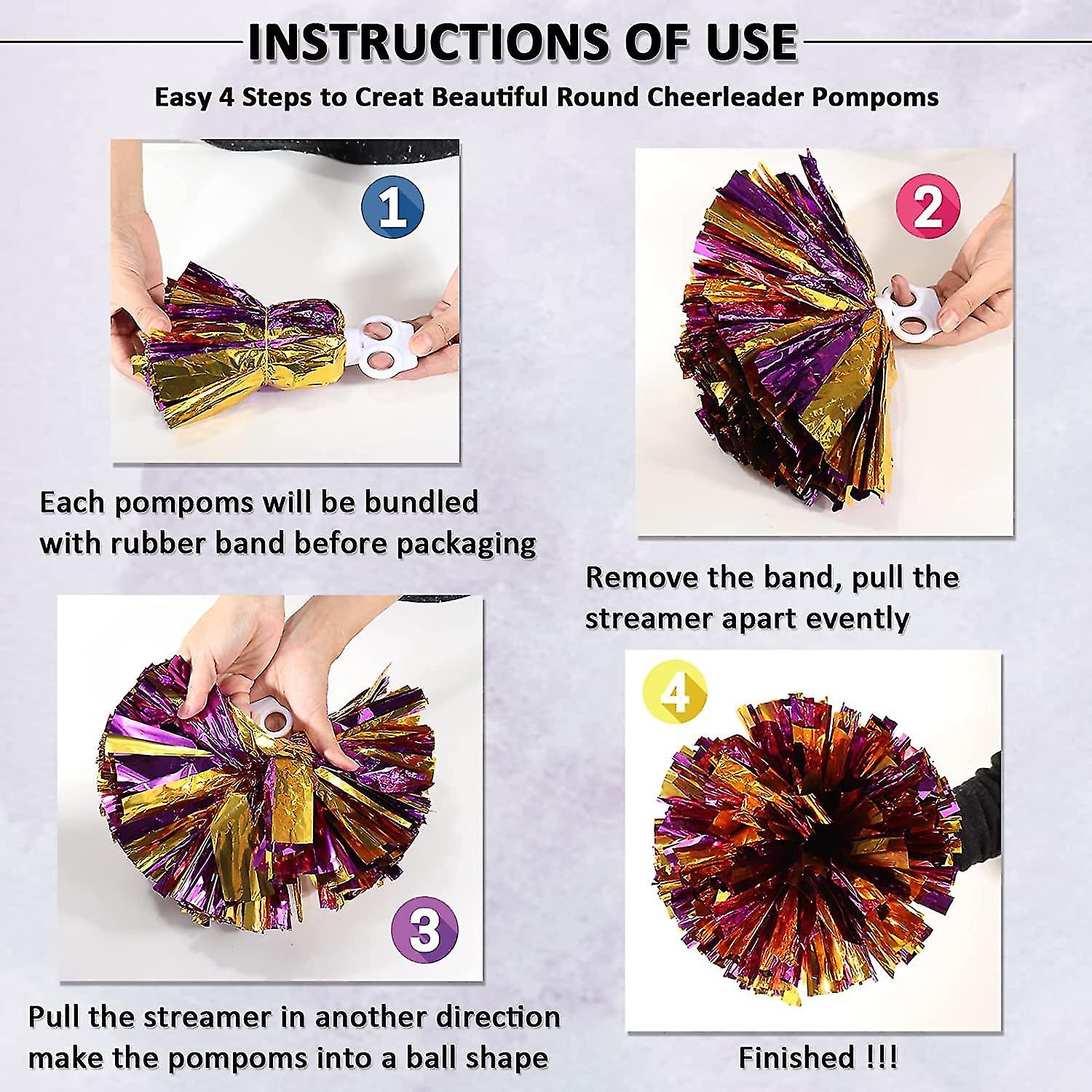 12pcs Cheerleading Pom Poms For Kids, Metallic Foil & Plastic Ring ...