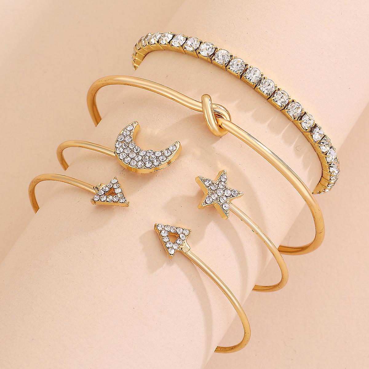 Star Moon Bracelet Boho Open Crystal Bangle Jewellery Set for Women and Girls (Pack of 4 ...