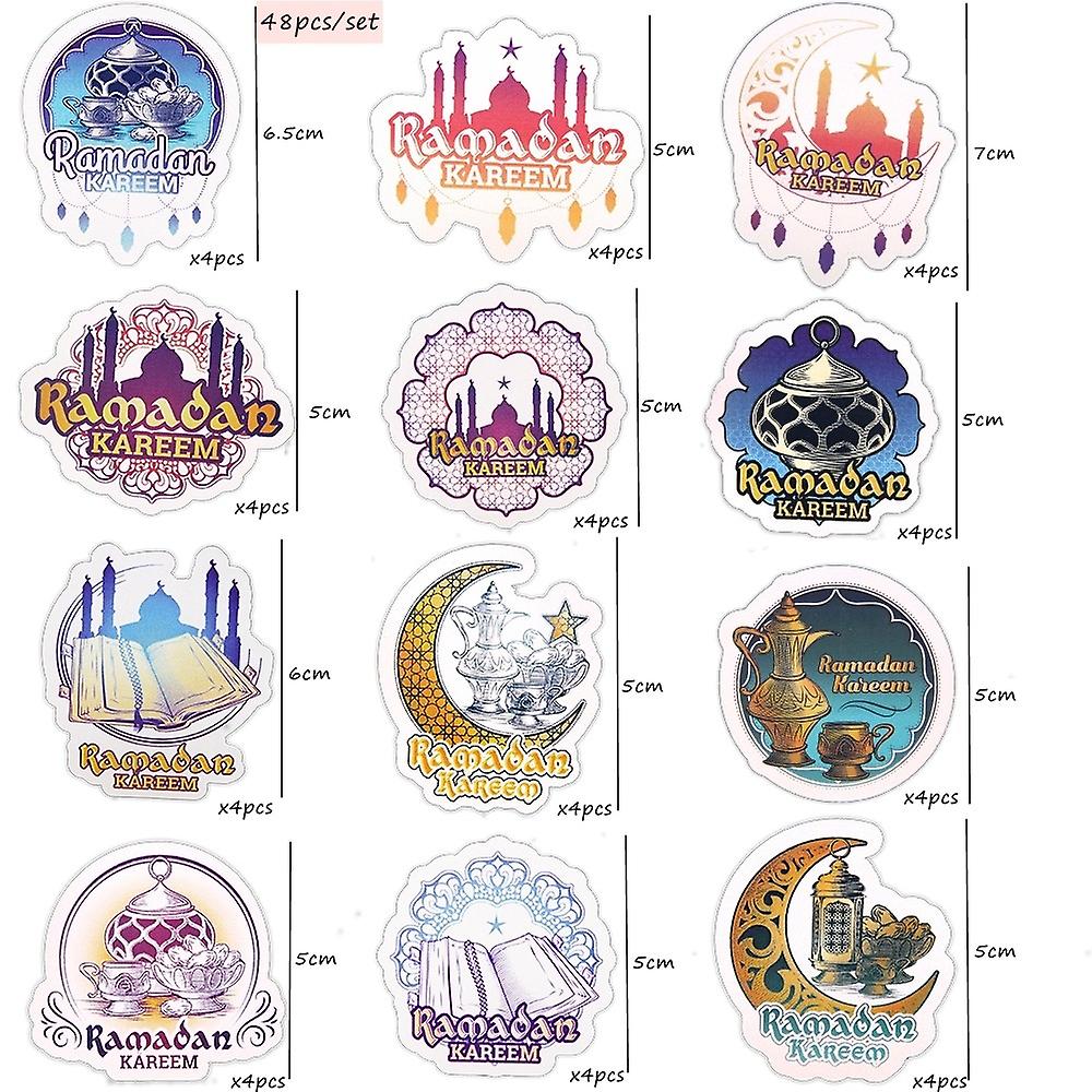 48pcs/set EID Mubarak Stickers Colorful Paper Tags for Ramadan Kareem ...
