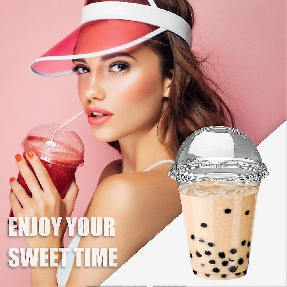 100 Pcs Plastic Milkshake Cups with Domed Lid Non Reusable Summer Party ...