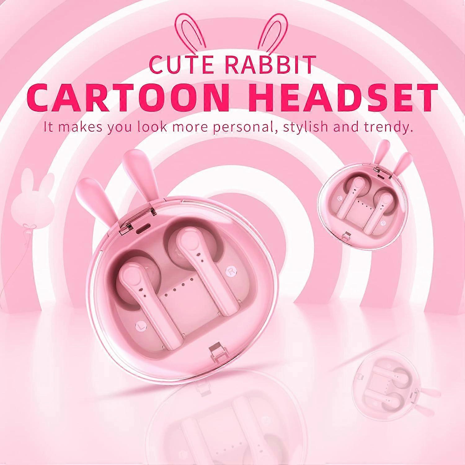 Children's wireless earplugs with charging box, cute pink rabbit ...