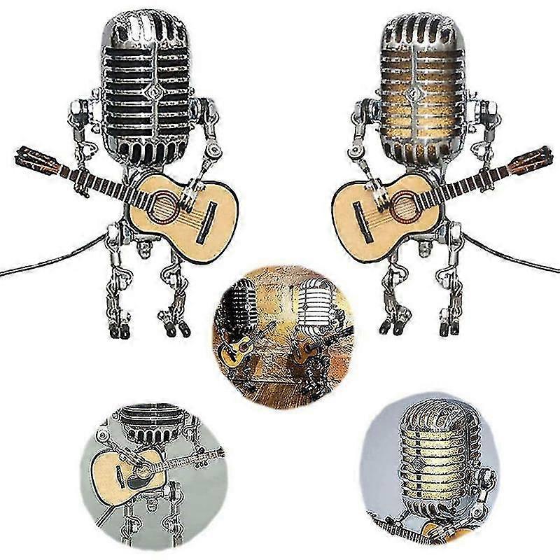 Usb Retro Style Microphone Robot Lamp Holding Guitar With Light Vintage ...