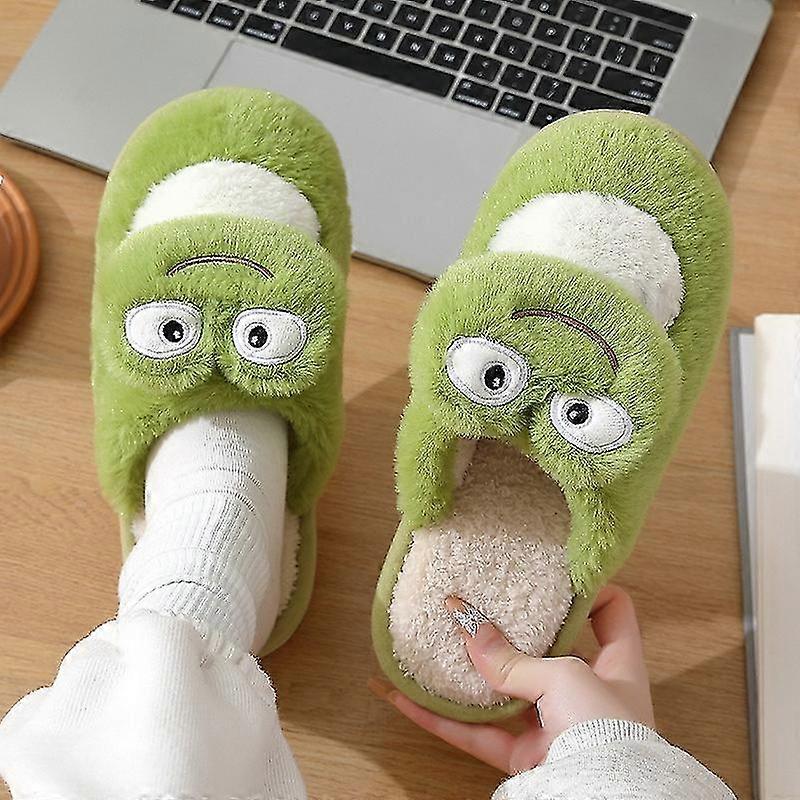 Funny Eyes Frog Slippers Men Women Warm Home Shoes Winter Fur Slides ...
