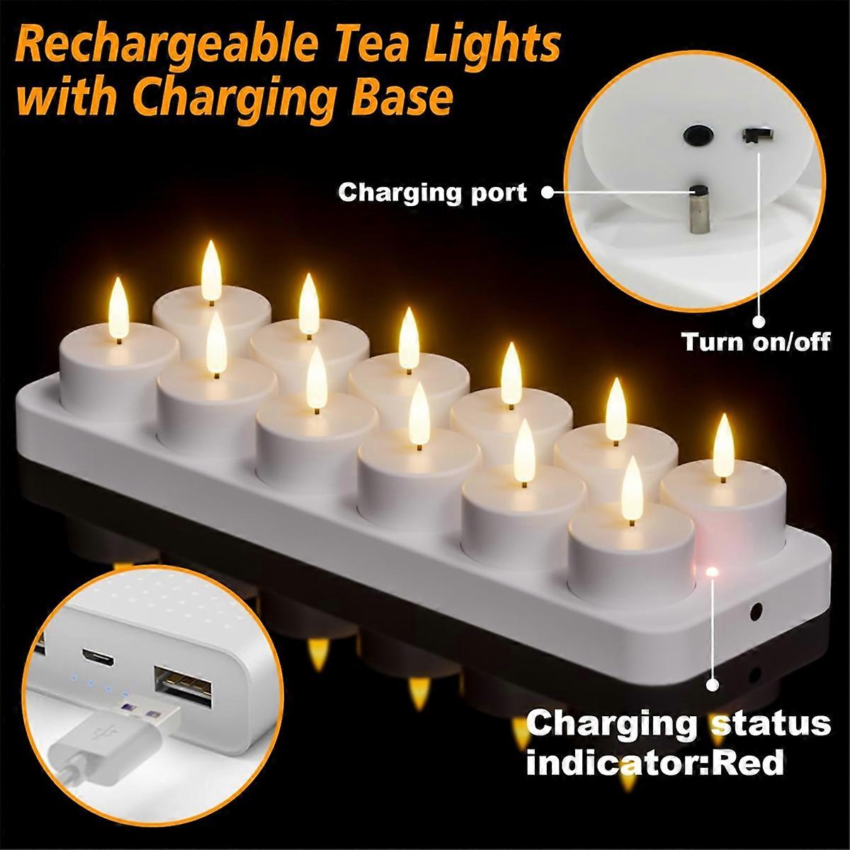Rechargeable Tea Lights Candles, 12 Pcs Rechargeable Candles with ...