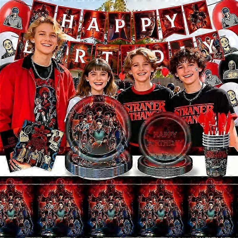 Stranger Things 5 Birthday Party Supplies Set Flag Banner Cake Toppers ...