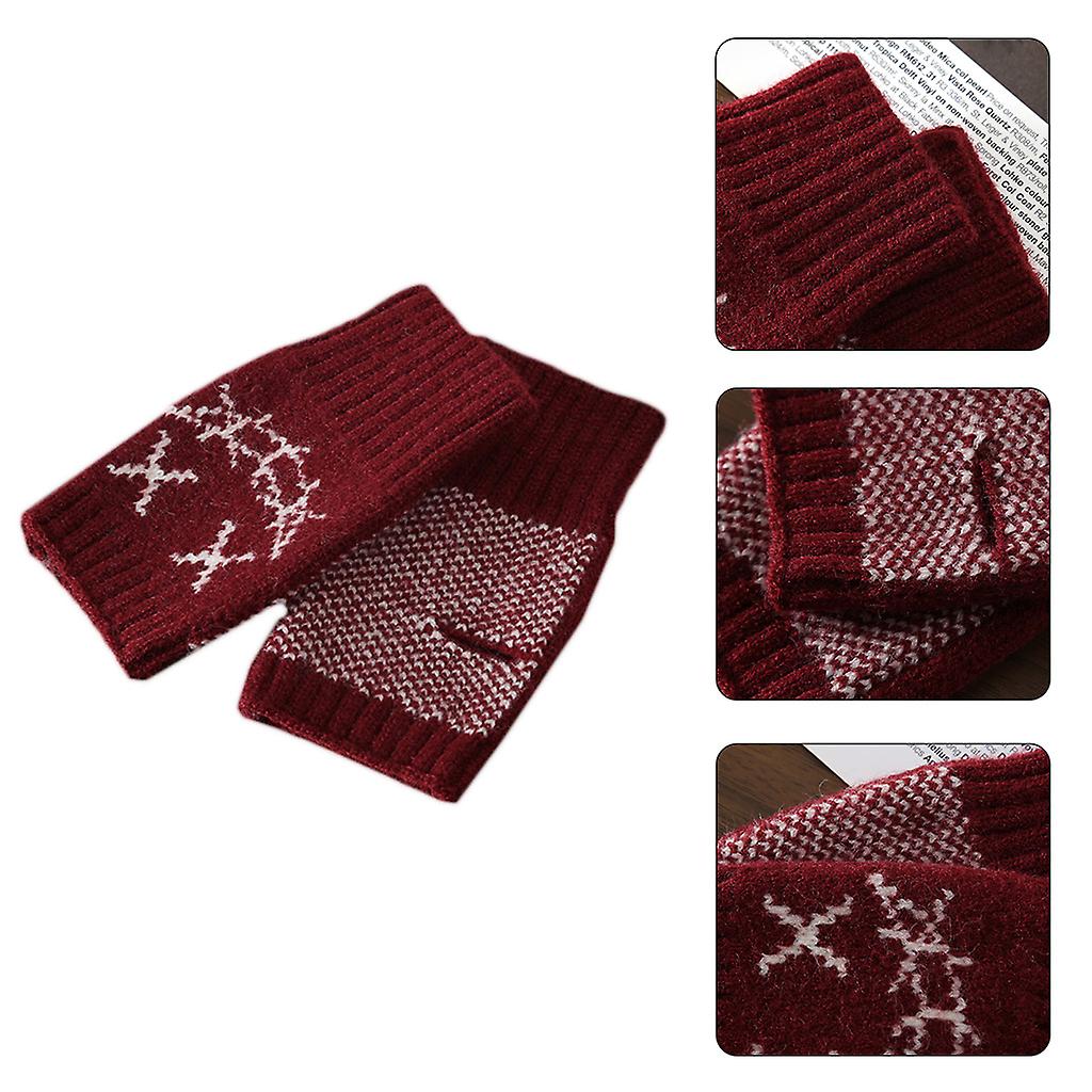 Cartoon Fingerless Gloves Wrist Length Gloves With Thumb Hole Knitted ...
