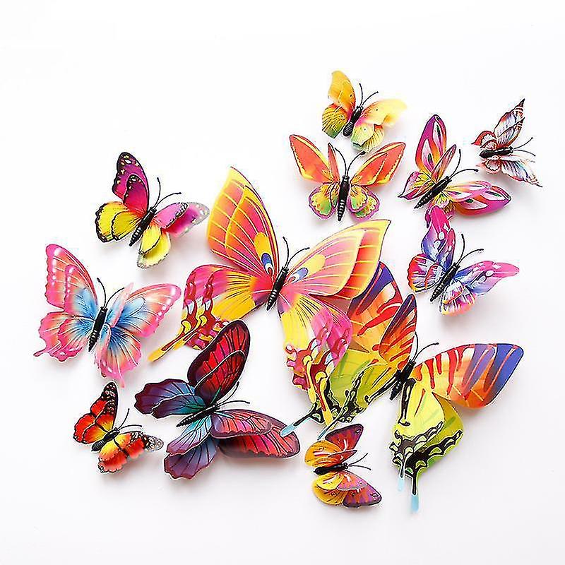 12pcs 3d Double-layer Simulation Butterfly Stickers Creative Simulation Butterfly Refrigerator ...