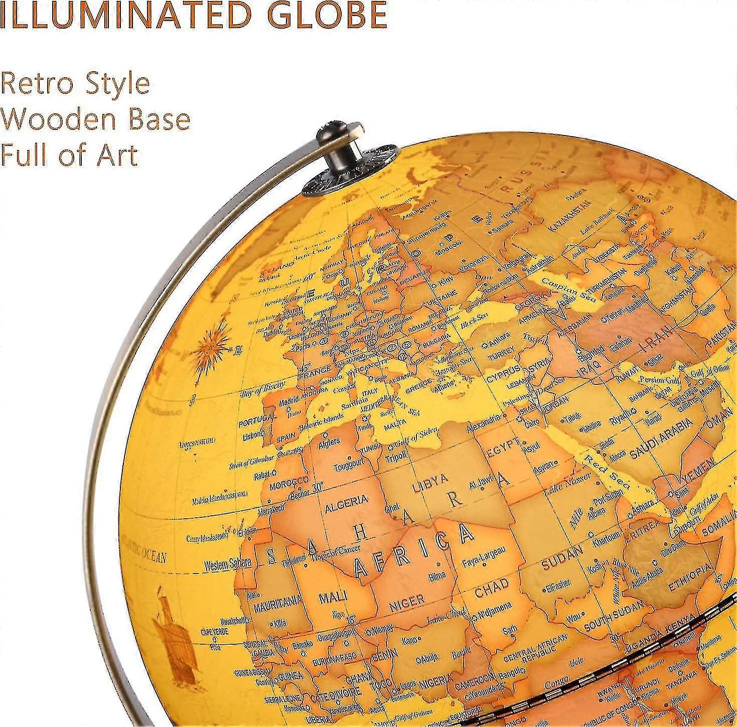 Illuminated World Globe For Kids With Wooden Stand,built In Led For ...