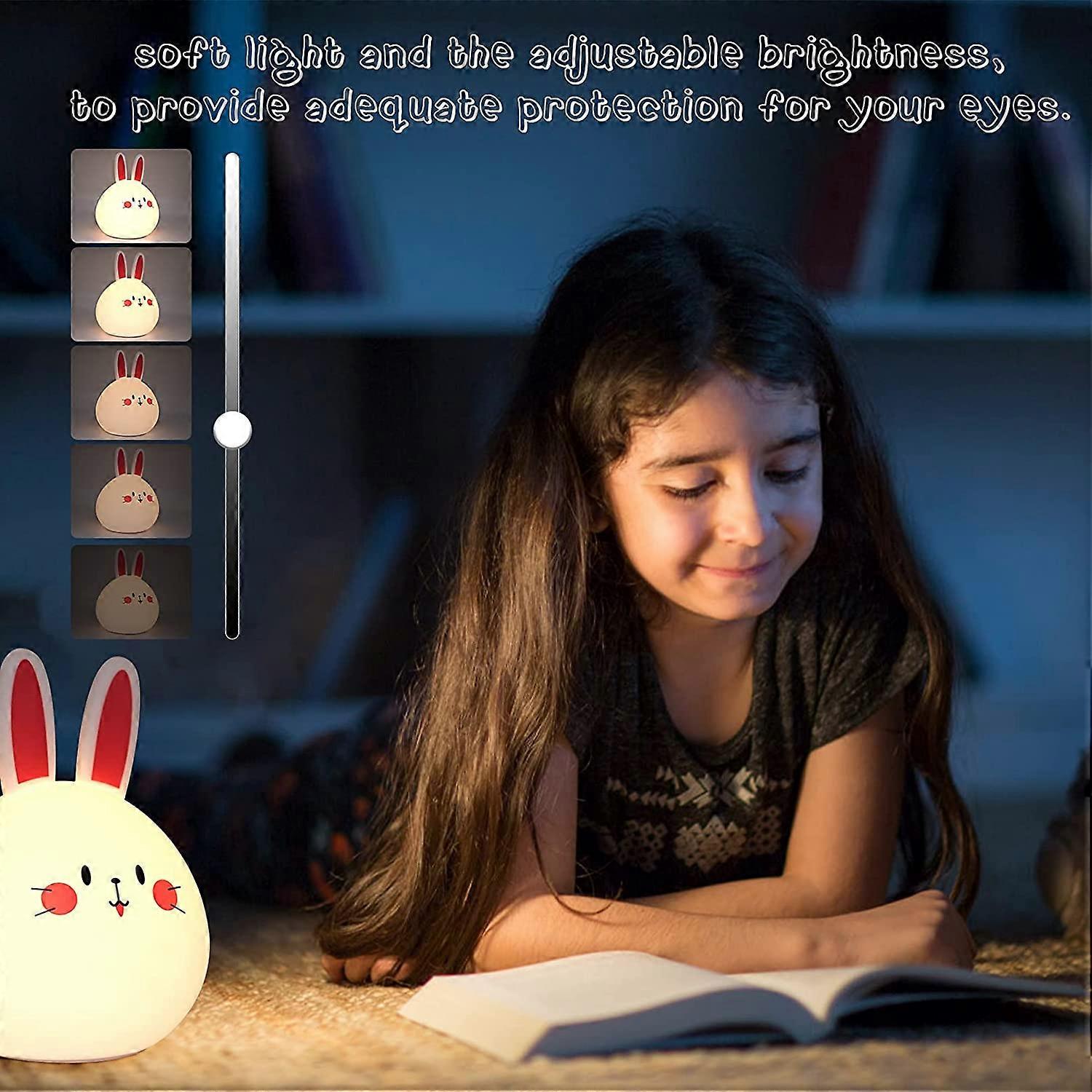 Cute Long-Eared Silicone Bunny Night Light with Touch & Remote Control ...