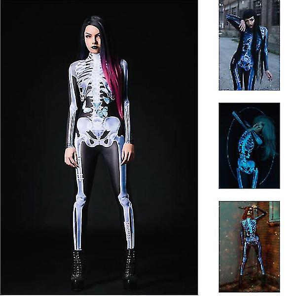 Halloween Skeleton 3d Print Costume Bone Skull Skinny Bodysuit Jumpsuit ...