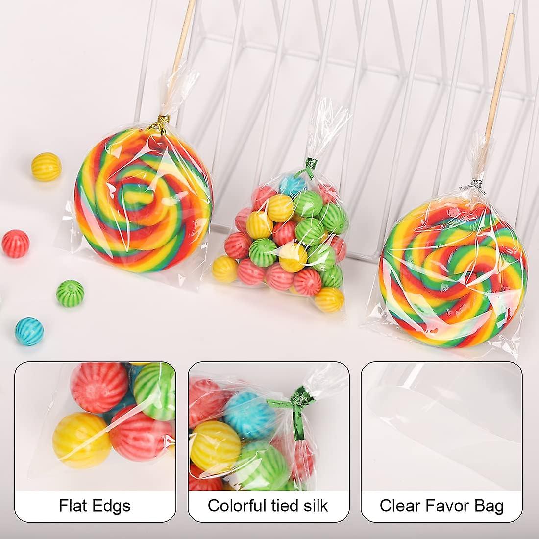 300 Pcs Clear Treat Bags 4x6 With 4.7in Twist Ties 6 Mix Colors - 1.3 ...