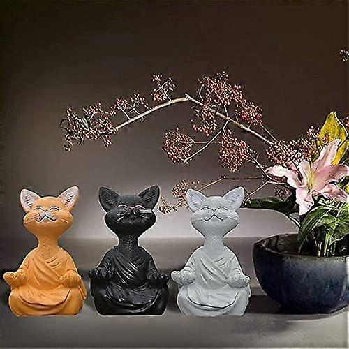 2024 New Meditating Cat Statue Set of 3 - Happy Buddha Shaped Cat - Zen ...