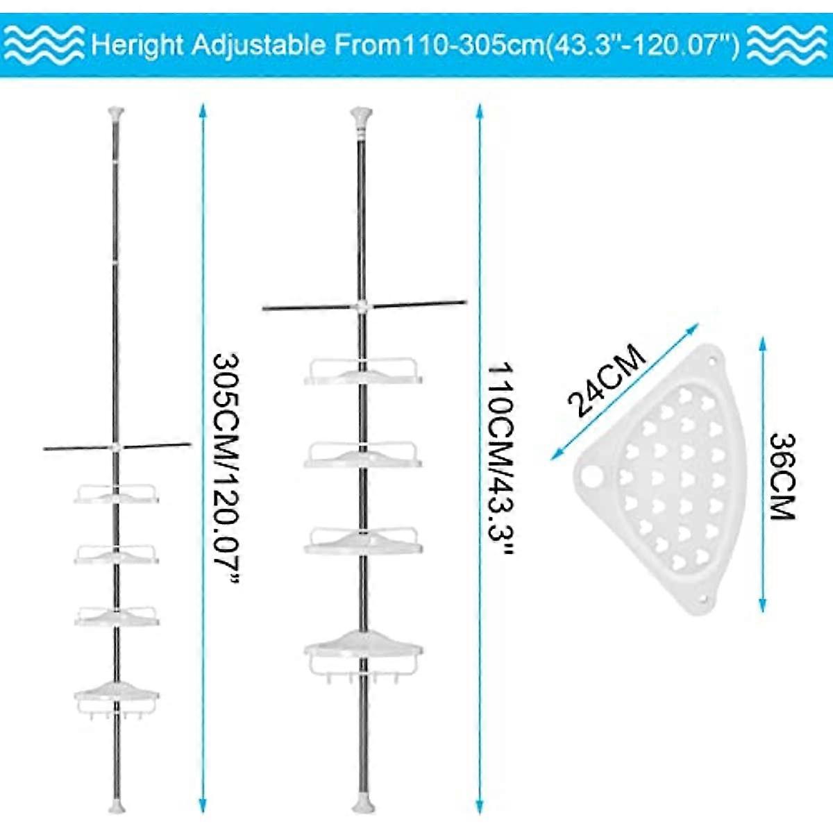 Telescopic Corner Shower Shelf 4 Tier Bathroom Corner Storage No ...