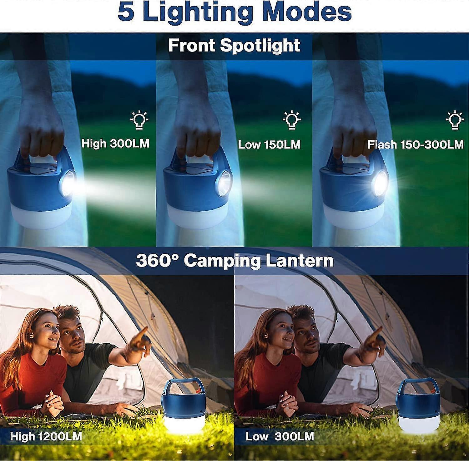Usb Or Solar Rechargeable Led Lantern Camping Light 2400mah Torch 5 ...