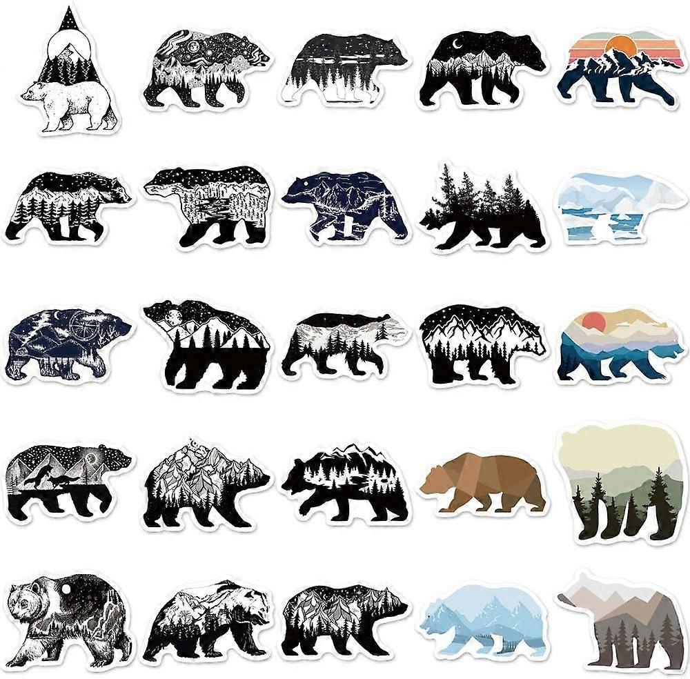 50Pcs Grizzly Bear Stickers with Mountains, Rivers, Sun, Moon and Stars ...