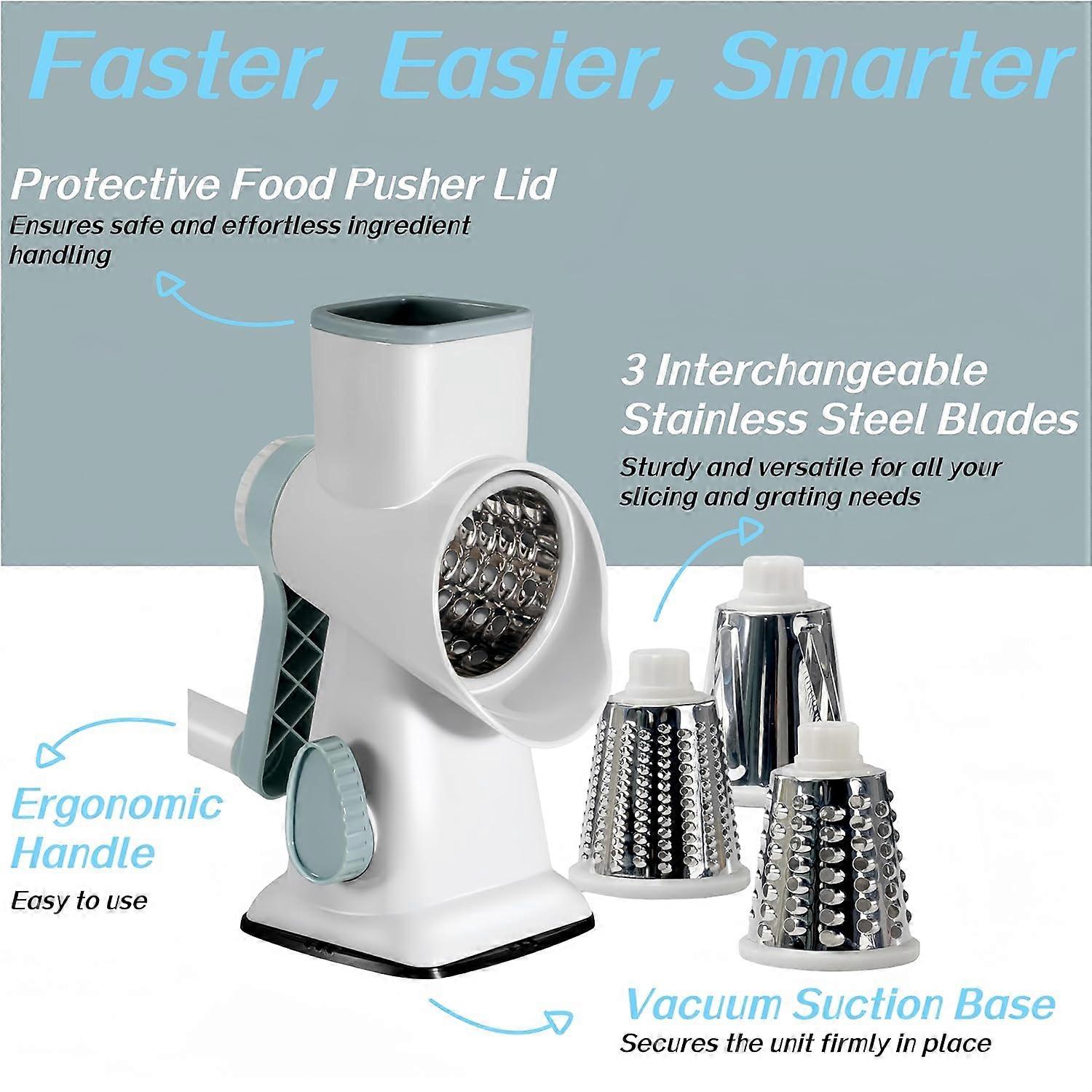 Rotary Grater with 3 Blades for Slicing, Coarse Grating, for Kitchen ...