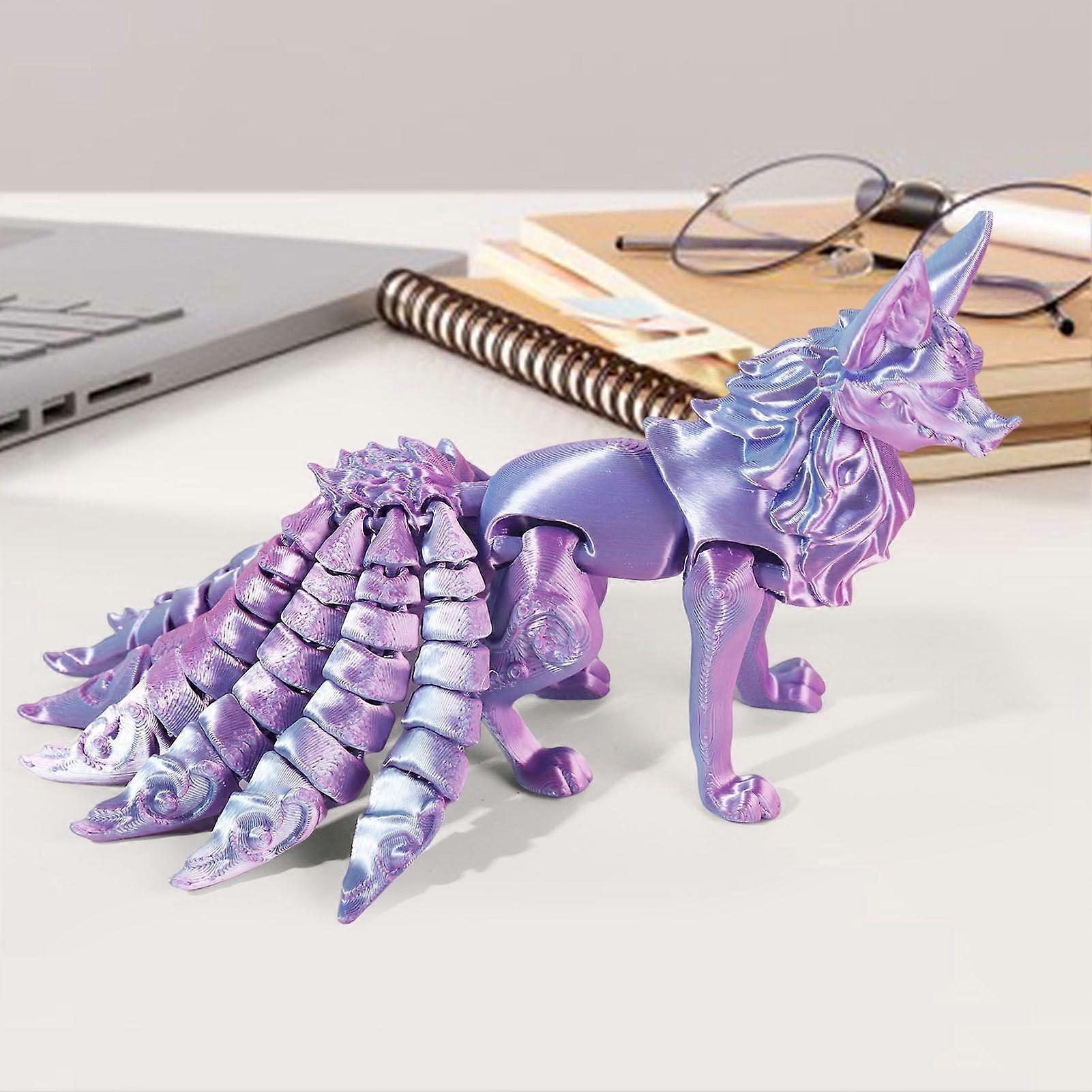 3D Printed Fox Ornament Nine Tailed Fox Figurine with Articulated Tails ...