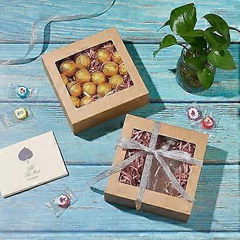 16Packs 5.5x5.5x2inch Clear PVC Square Window Gift Boxes Brown Kraft ...