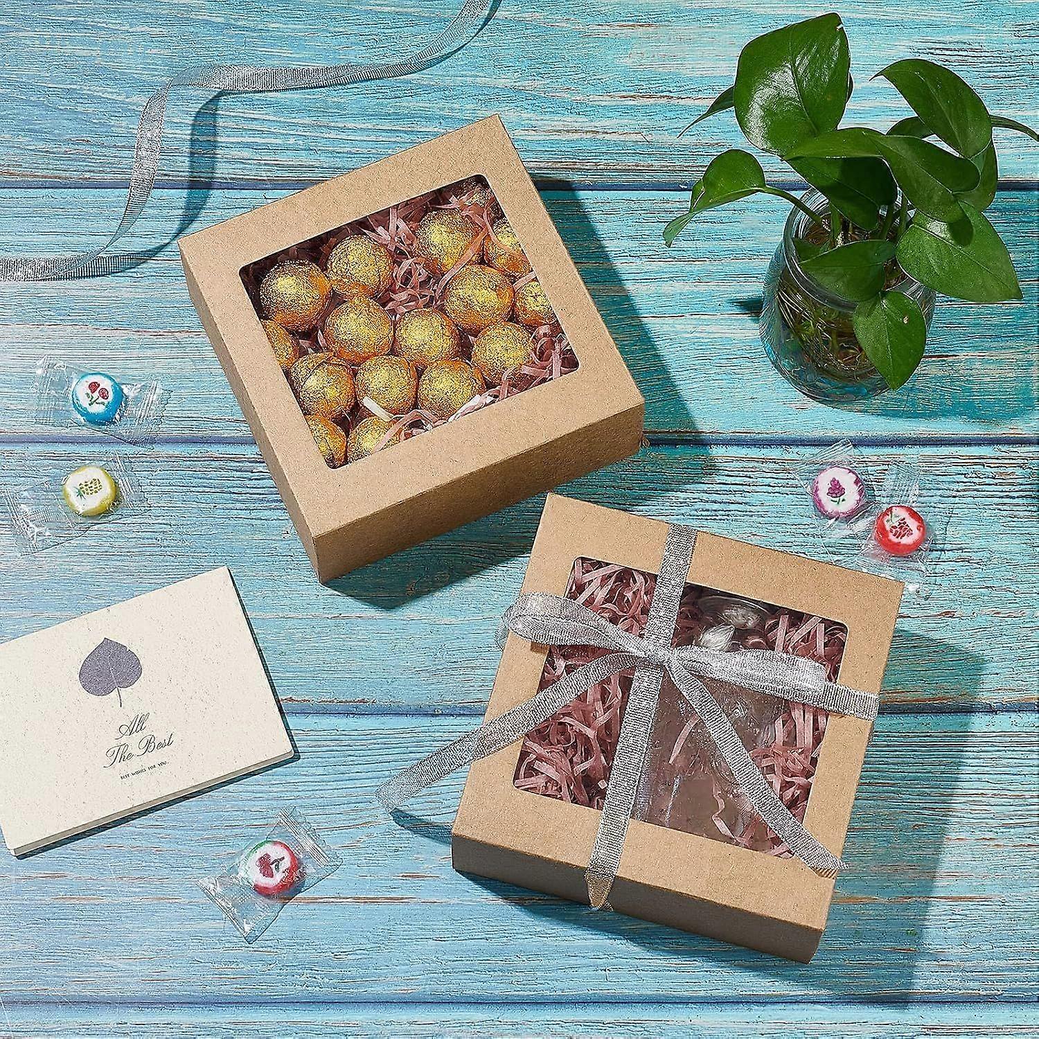 16Packs 5.5x5.5x2inch Clear PVC Square Window Gift Boxes Brown Kraft ...