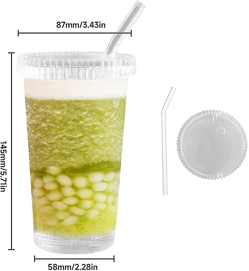 Glass Cups With Lids And Straws, 375ml Ribbed Vertical Striped Glass ...