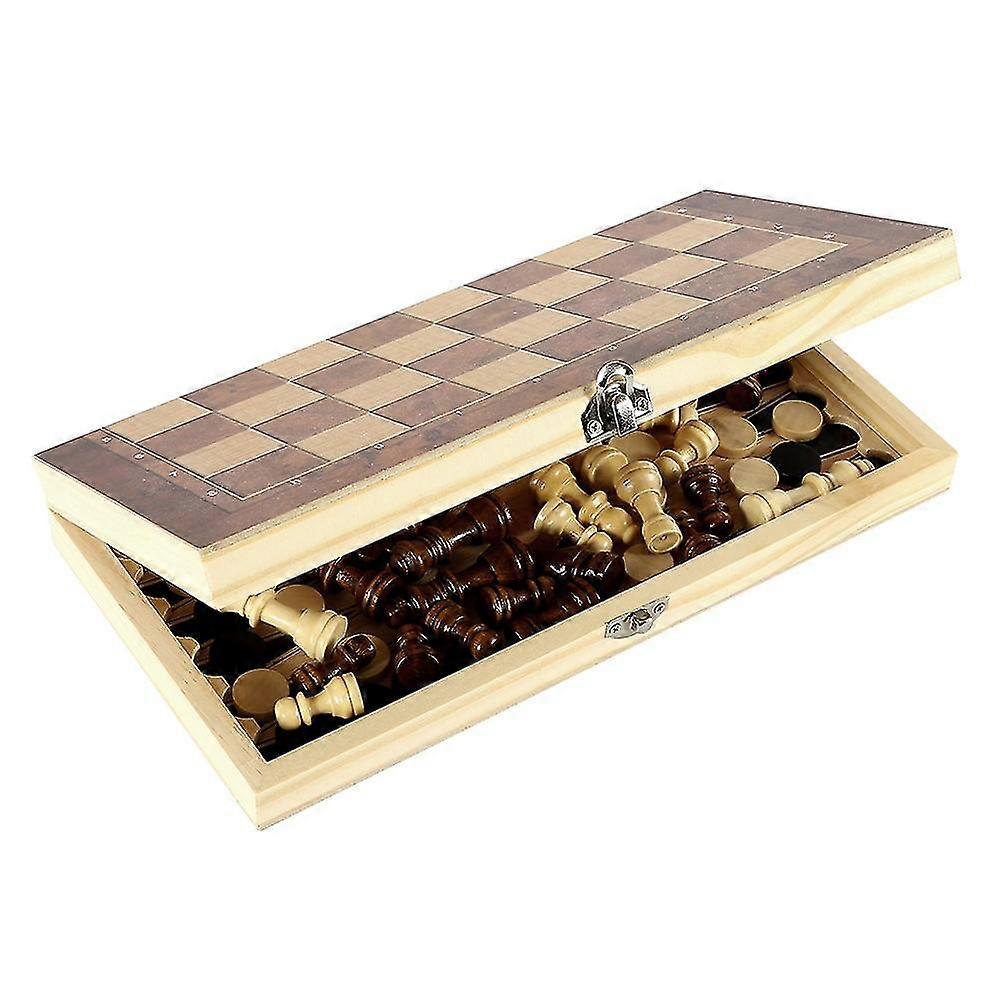 3 IN 1 Wooden International Chess Set Backgammon Board Games Checkers Puzzle Game Folding ...