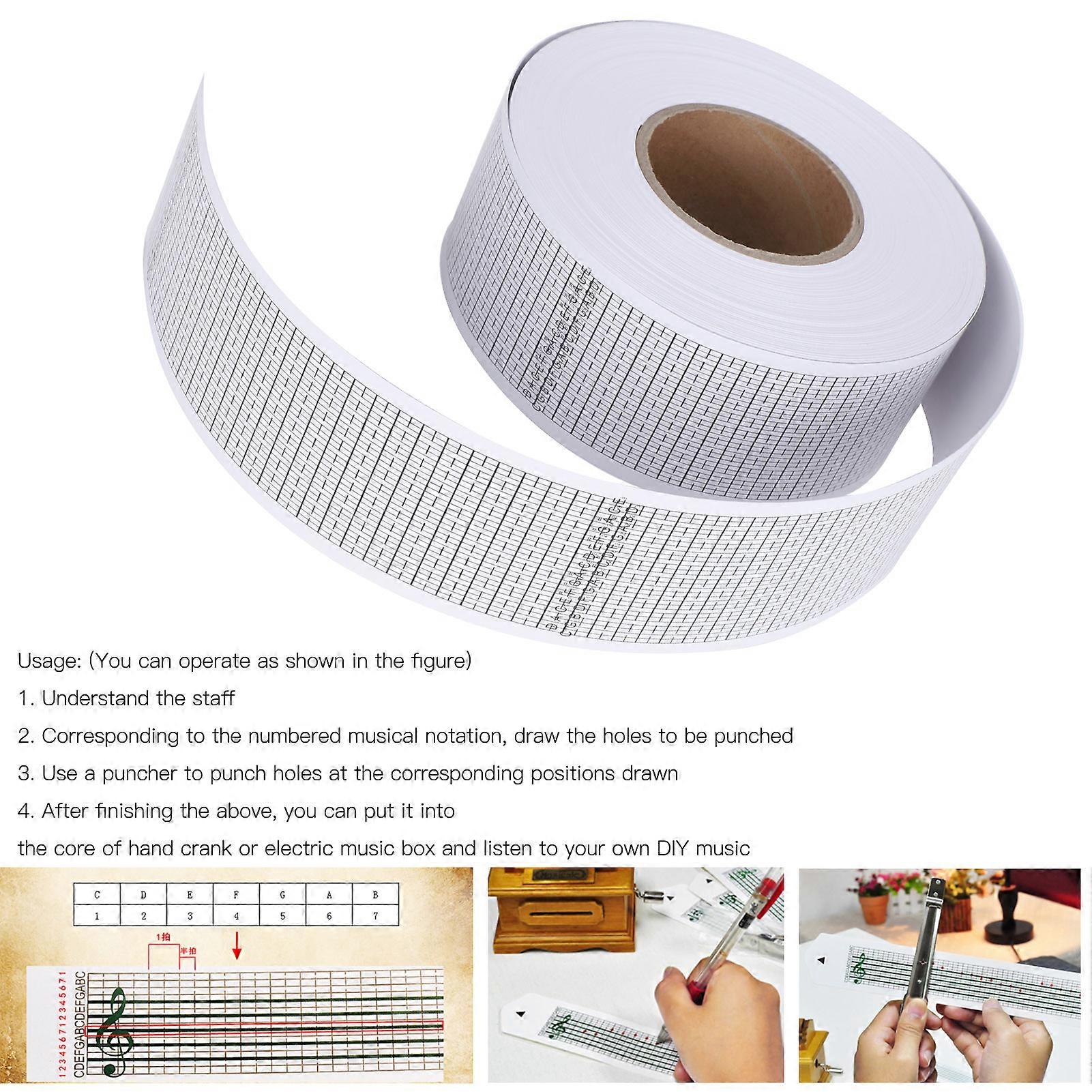 50m Blank Music Box Paper Strip DIY Compose HandCranked Music Box Paper ...